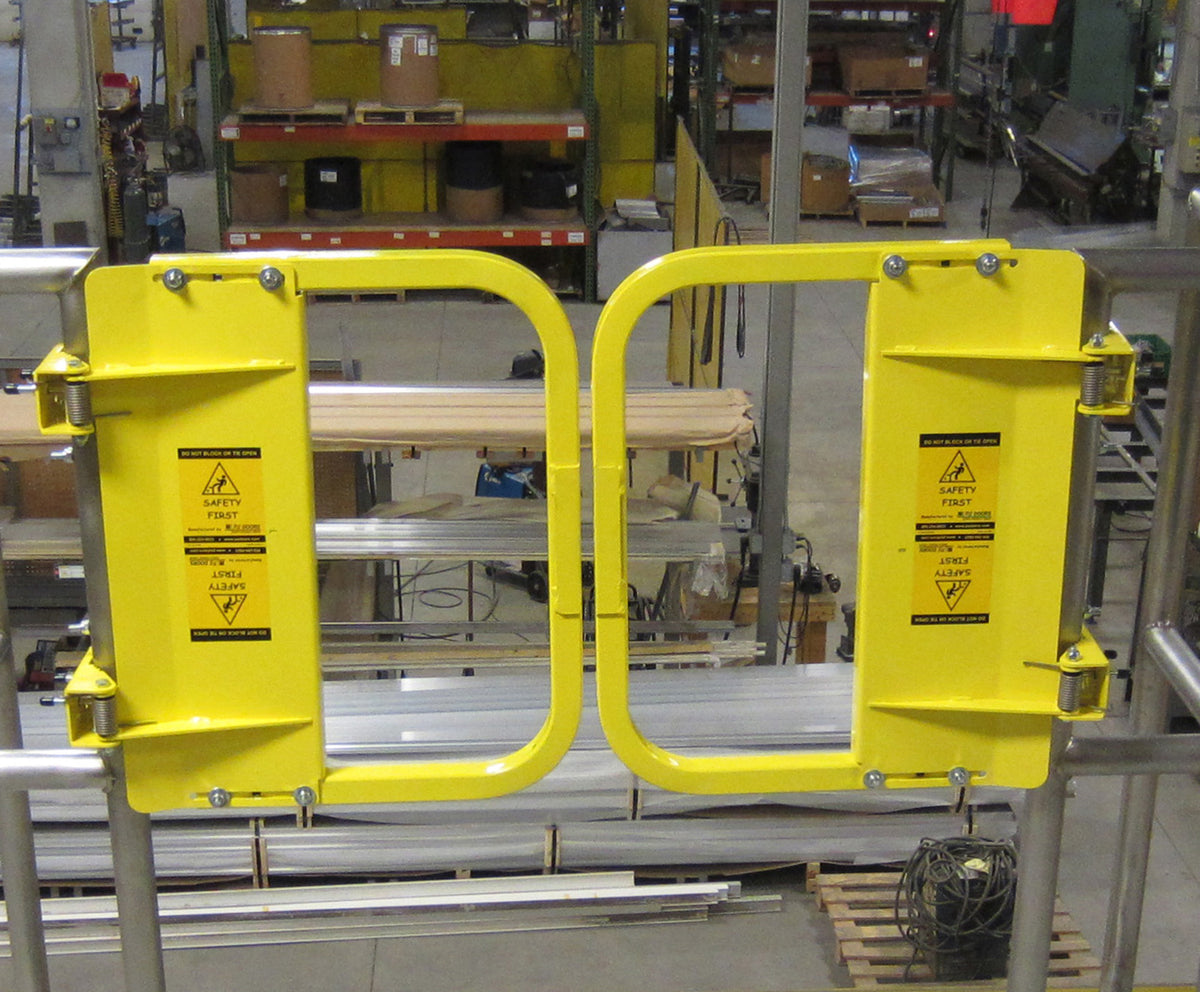 Paired Ladder Safety Gate - Dual industrial self-closing swing gate ...